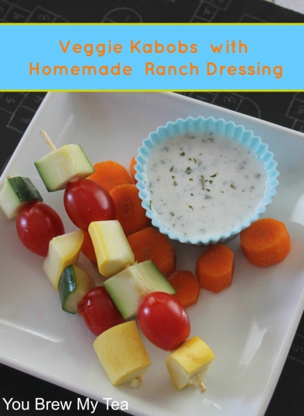 Homemade Healthy Ranch Dressing with Veggie Kabobs